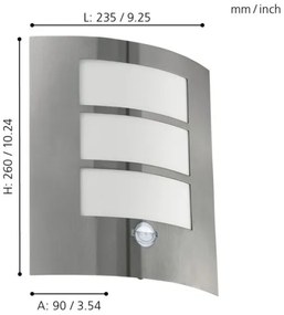 EGLO 88142 - Senzorové venkovní nástěnné svítidlo CITY 1xE27/15W/230V IP44