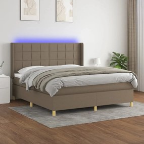 Box Spring Postel S Matrací A Led Textil Taupe Blok se čtverci 160 x 200
