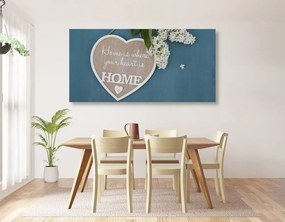 Obraz srdce s citací - Home is where your heart is - 120x60 cm