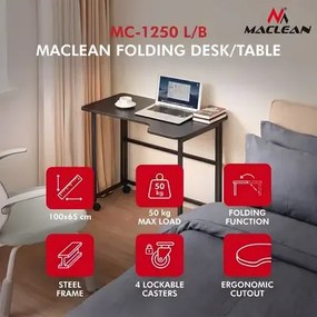 Maclean MC-1250 L/B černá / Skládací stůl / mobilní / 100x65 cm / roho
