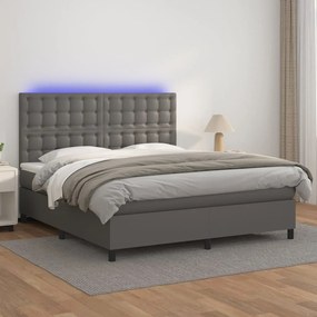 Box spring postel s matrací a LED šedá 160x200 cm umělá kůže