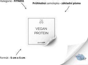 VEGAN PROTEIN - Samolepka na dózu pro fitness doplňky - DomaLEP tvar: ČTVEREC, barva: PRŮHLEDNÁ - ČERNÉ písmo, velikost: š. 5 cm x v. 5 cm - tučné písmo