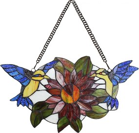 Závěsný Tiffany panel s ptáčky Birds Brown - 50*60 cm