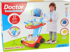 LEAN Toys Lékařská souprava na vozíku – dětský lékařský stolek „Doktor EKG“, 17 dílů