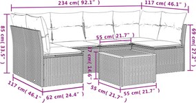 7dílná zahradní sedací souprava s poduškami černá polyratan 3223556