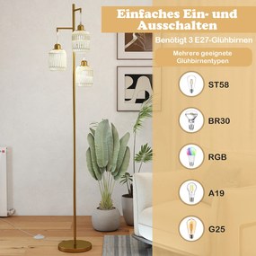 Costway Stojací lampa 173 cm lampa na čtení s 3 E27 zásuvkami a nožním spínačem