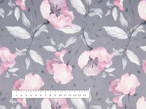 Biante Sametový povlak na polštář Tamara TMR-013 Růžové květy na šedém 45 x 45 cm