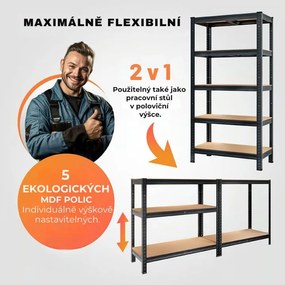 Regál s vysokou nosností HEAVY, max. 875kg, 90x40x180cm, černá Jurhan