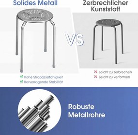 Costway Sada 6 stohovacích stoliček, stohovatelná kovová stolička, kulatá