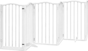 Zábrana pro psy s dvířky skládací 9 panelů bílá 450 cm topol 3155594