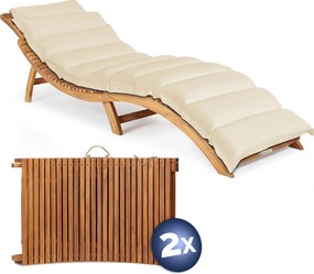 Skládací Zahradní lehátko sada 2 ks akácie certifikace FSC® včetně Podsedák krémová