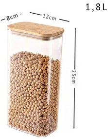 Arte Regal Skleněná dóza obdelníková s bambusovým víkem, 1,8l VIVO