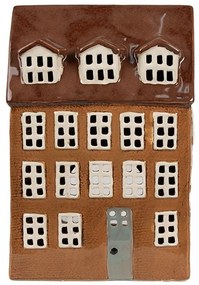 Hnědý keramický svícen na čajovou svíčku domek Amster Village - 17*11*24 cm