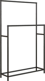 HOMCOM Stojan na ručníky, volně stojící držák na ručníky se 2 tyčemi, držák na koupelnové ručníky, kov, 66 x 20 x 110 cm, černý | Aosom