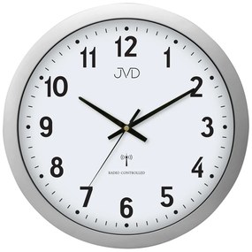 JVD Stříbrné kulaté rádiem nástěnné řízené velké hodiny JVD RH652.1