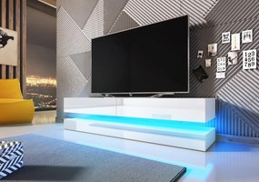 TV stolek Fly 140 cm s LED osvětlením bílý mat/bílý lesk