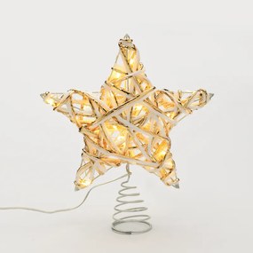 ACA Lighting LED vánoční hvězda, teplá bílá, 3xAA, IP20, bílá + zlatá barva, ratan