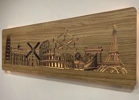 Li-Go "Evropské památky" světelný obraz 230V 130x40 cm provedení povrchu: dub světlý