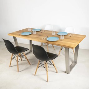 Jídelní stůl s rovnou hranou a zkosenou nerezovou podnoží Odstín nátěru: olej - bezbarvý, Velikost desky: 190x80 cm