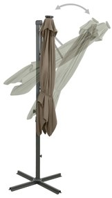 Konzolový slunečník s tyčí a LED světly taupe 300 cm,  312331