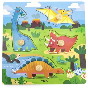 Dřevěná vkládačka s úchyty Viga 44596 dinosauři