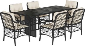 7dílný zahradní jídelní set s poduškami černý polyratan 3212054