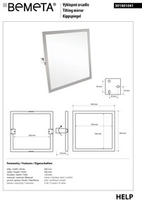 Bemeta Design HELP: Výklopné zrcadlo, 600 x 600 mm, nerez, lesk -