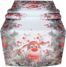Ubrus Vánoční sob s červeným nosem 40 × 140 cm