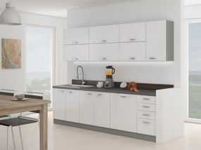 Kuchyně Brunea 260 cm (šedá + lesk bílý). 1018236