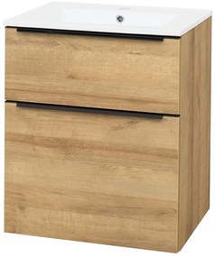 Mereo Mereo, Mailo, koupelnová skříňka s keramickým umyvadlem 61 cm, bílá, dub, antracit, CN520B