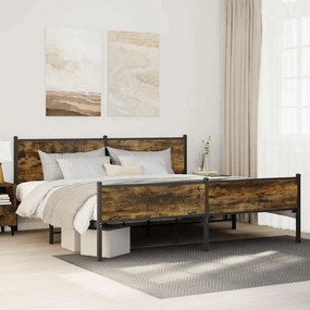 Kovový rám postele bez matrace kouřový dub 193 x 203 cm 3301389