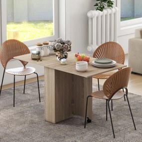 Skládací jídelní stůl HOMCOM – Sklápěcí stůl do kuchyně s kolečky, sklápěcími křídly a policemi pro 4-6 osob 75x140x74 cm Přírodní