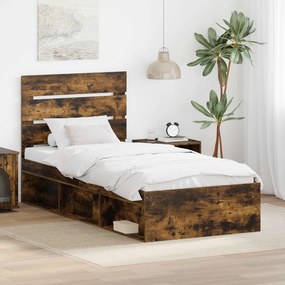 Rám postele s čelo Kouřový dub 90 x 200 cm Masivní borové dřevo 3411788