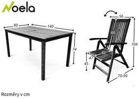 Noela Zahradní dřevěný stůl LUCY + 6x dřevěná polohovací židle Viet