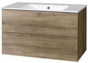 Mereo, Aira, koupelnová skříňka s keramickým umyvadlem 101 cm, dub Halifax CN742