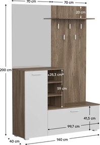 Předsíňová sestava, dub ansberg/bílá, VETLANDA