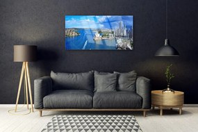 Obraz na skle Město Moře Domy 125x50 cm