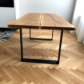 KULHÁNEK Designový stůl ze 2 ks fošen Velikost desky: 230x90 cm, Odstín podnože: bílá - RAL 9010