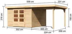 Dřevěný zahradní domek ASKOLA 6 s přístavkem 240 Lanitplast