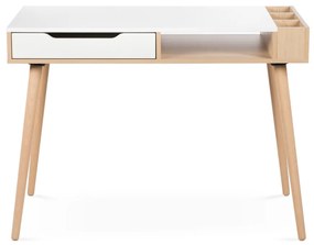 Bílý psací stůl ELEN v dekoru buk