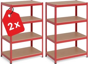 Regál 150x70x30 cm lakovaný 4-policový, nosnost 700 kg - červený - 2ks