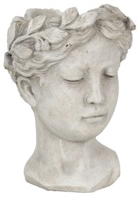 Šedý cementový květináč hlava ženy S - 12*11*16 cm