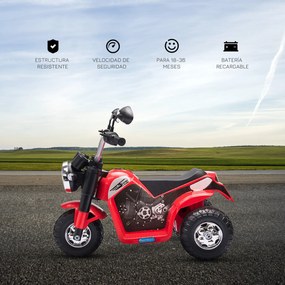 HOMCOM Dětská elektrická motorka se třemi koly - Elektrokolo pro děti 18-36 měsíců, napájené baterií, tříkolka 6V s předním světlem a klaksonem, 72x5…