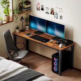 HOMCOM Stůl, počítačový stůl, rustikální design, spousta místa, dřevotříska, hnědá