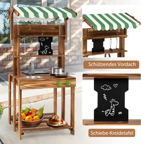 Costway Dětská hliněná kuchyňka se střechou a tabulí a dřezem a kohoutkem.
