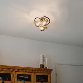 Stropní lampa černá 44,5 cm s kouřovým sklem 3-světlo - Vidro