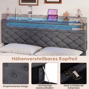 Costway Čalouněná postel s LED osvětlením Nabíjecí stanice (2 USB porty) Rám