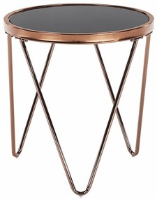 Příruční stolek VALERO kov rose gold chrom růžová, tvrzené sklo černé