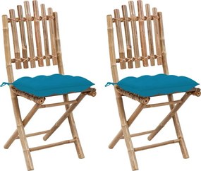 vidaXL Skládací zahradní židle s poduškami 2 ks bambus [3064002] Barva: Světle modrá