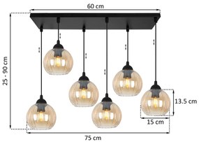 Závěsné svítidlo Costa, 6x medové skleněné stínítko, b